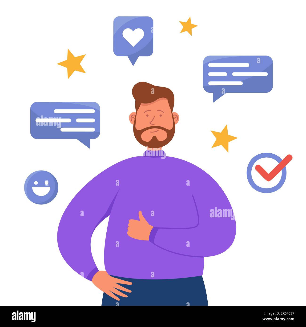 Happy user giving positive review of online service Stock Vector Image ...