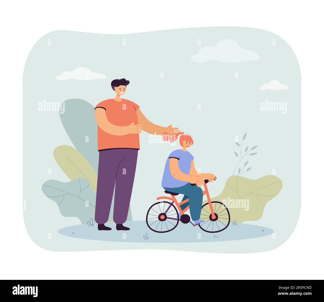 Cartoon father teaching daughter to ride bicycle Stock Vector Image ...
