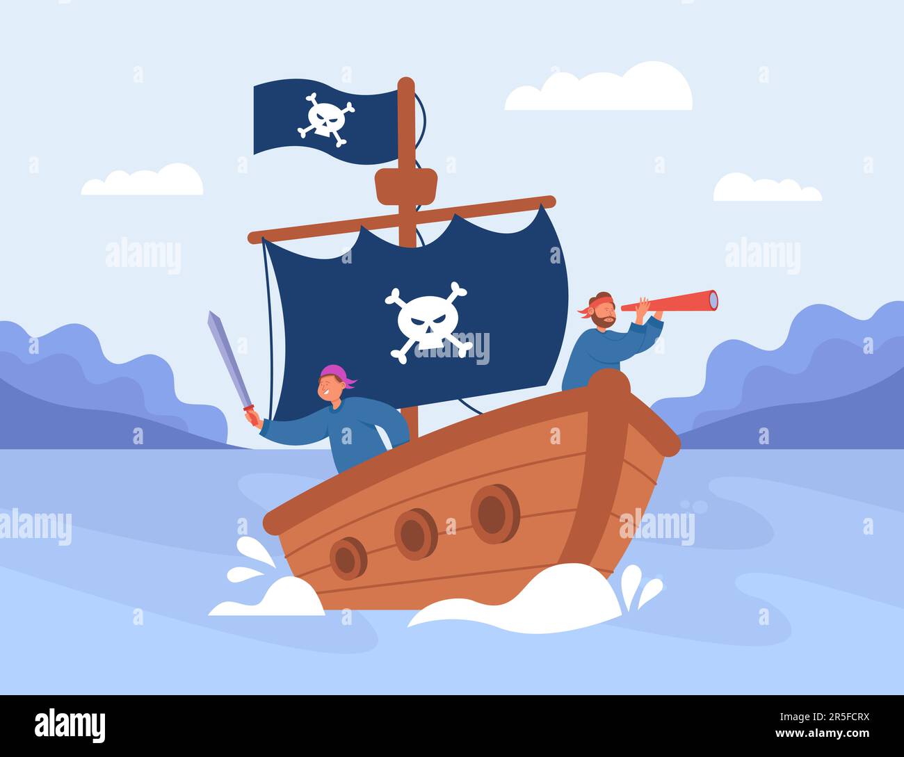 Pirate ship sailing on sea hi-res stock photography and images - Alamy