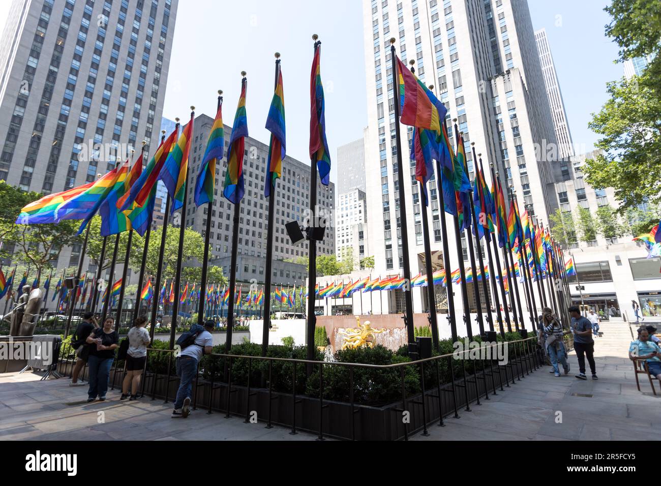 Rainbow flags are seen at Rockefeller Center to celebrate LGBTQIA Pride ...