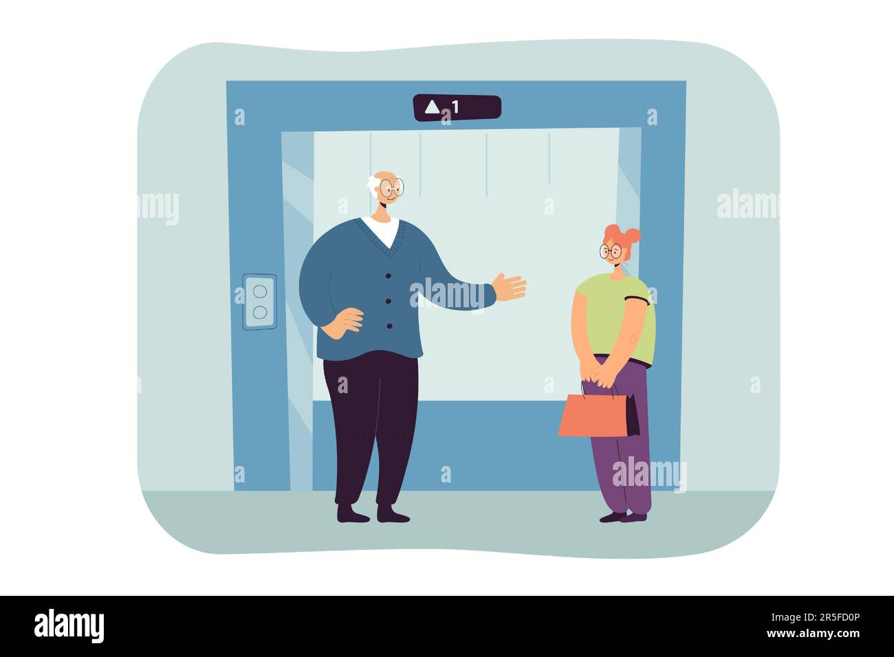 Good manners of polite elderly man and young woman Stock Vector Image ...