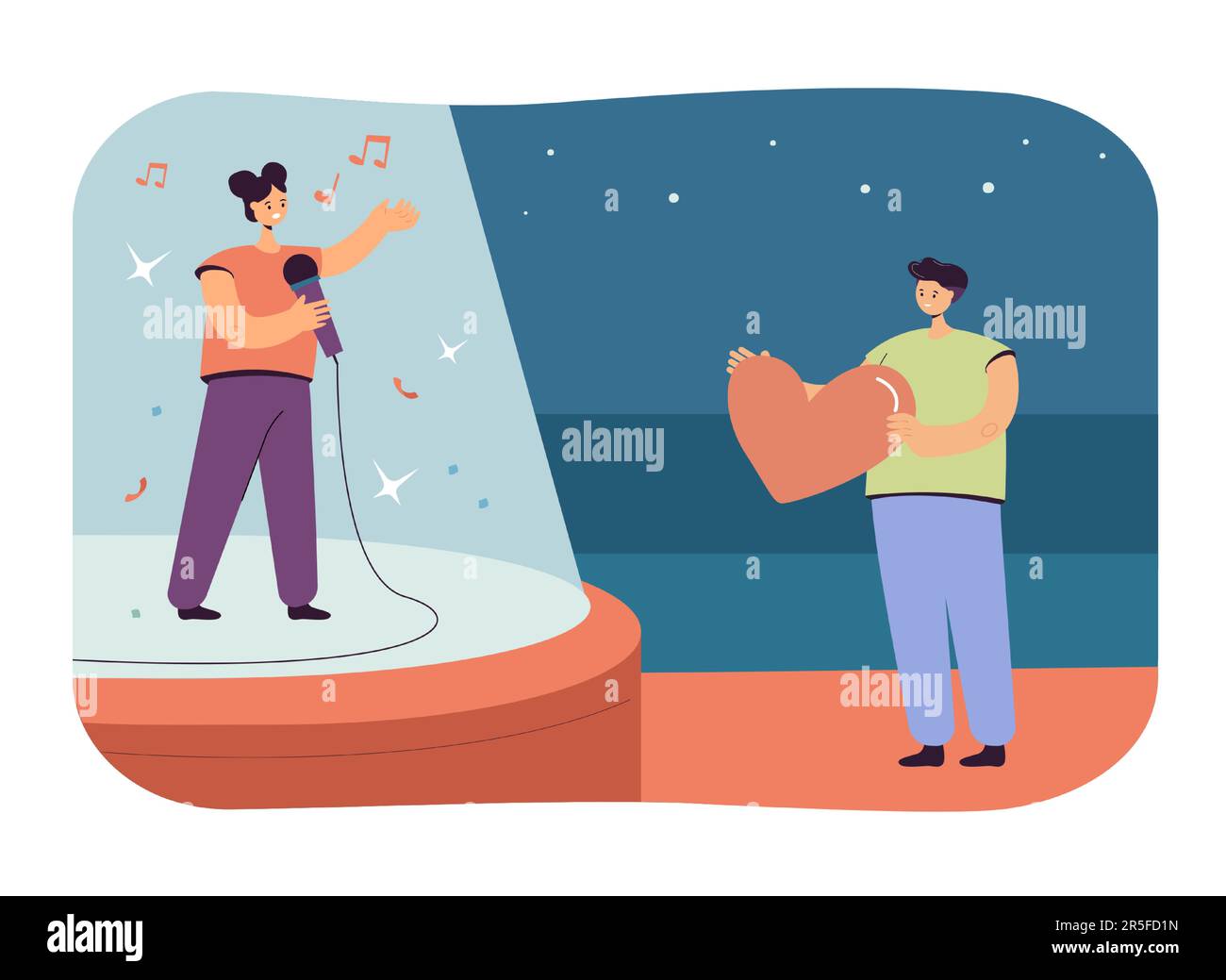 Cartoon boy confessing love to singer on stage Stock Vector Image & Art ...