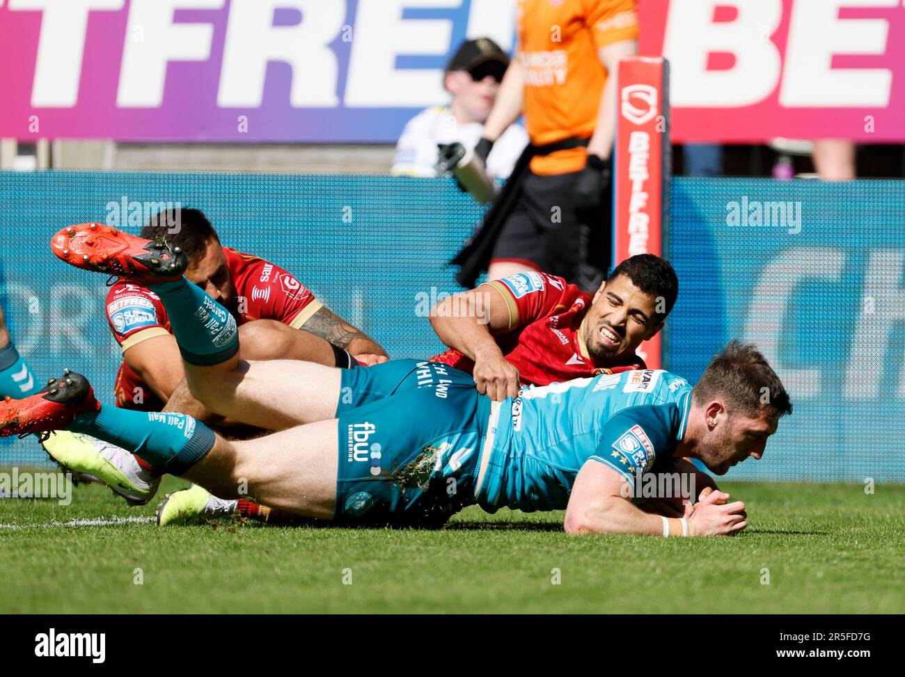 Wigan Warriors’ Jake Wardle scores a try during the Betfred Super ...