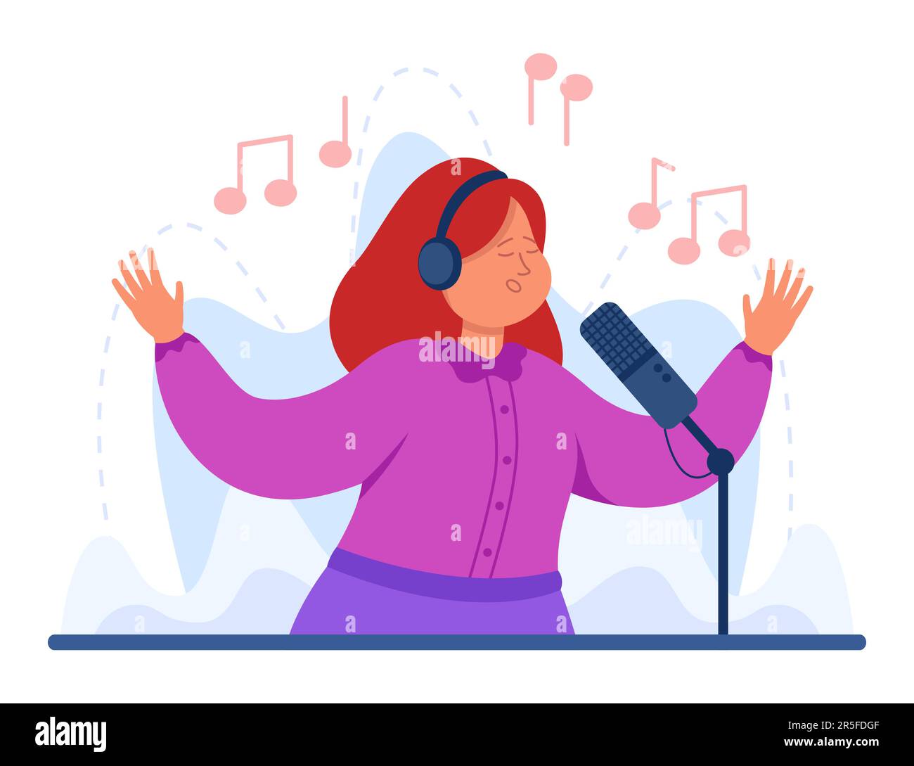 Red-haired girl with headphones singing song Stock Vector Image & Art ...