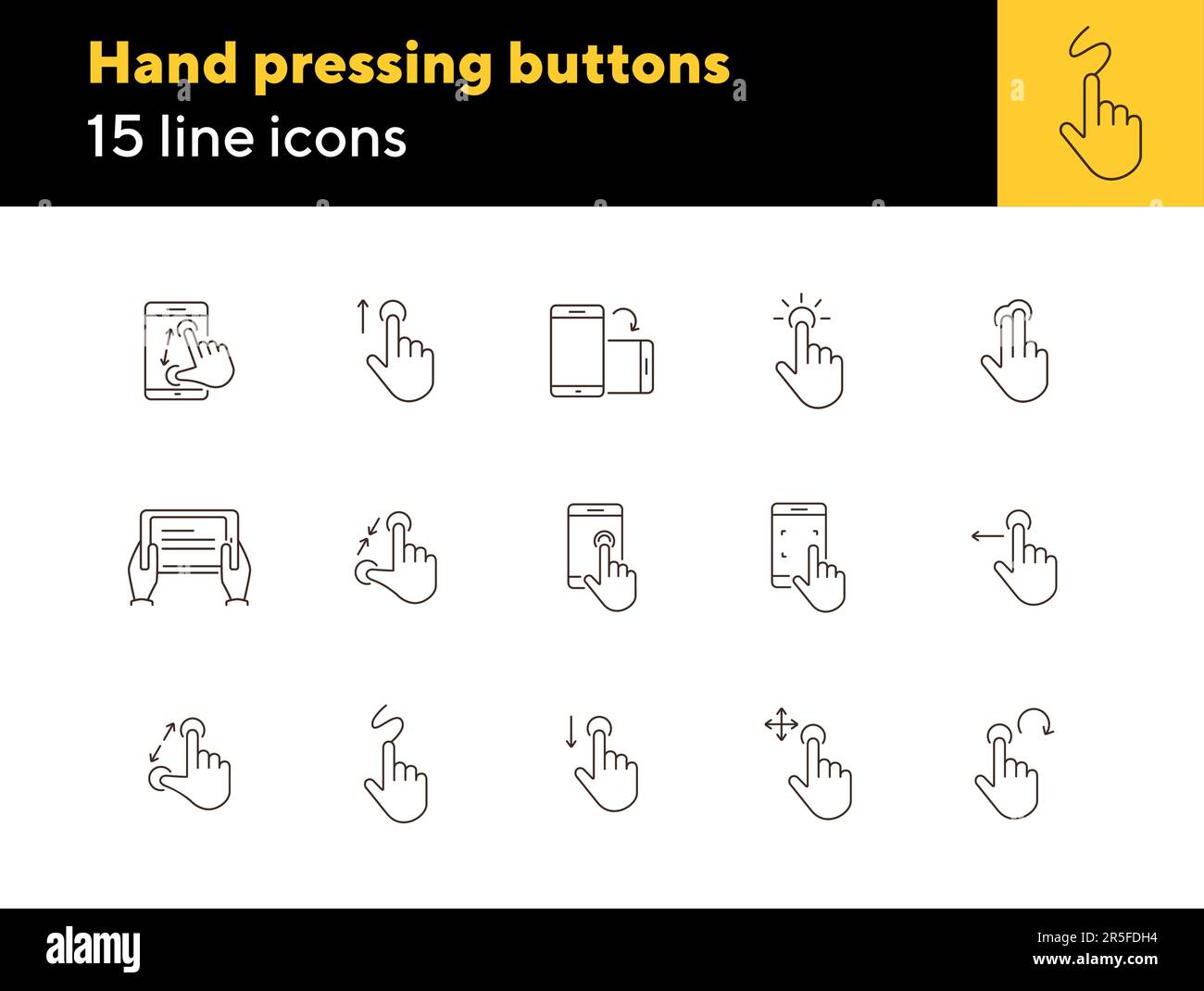 Hand pressing buttons on screen icons Stock Vector Image & Art - Alamy