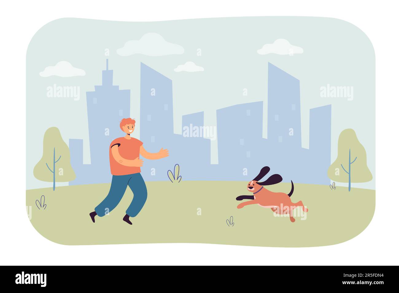 Cute cartoon boy playing with dog outside Stock Vector Image & Art - Alamy