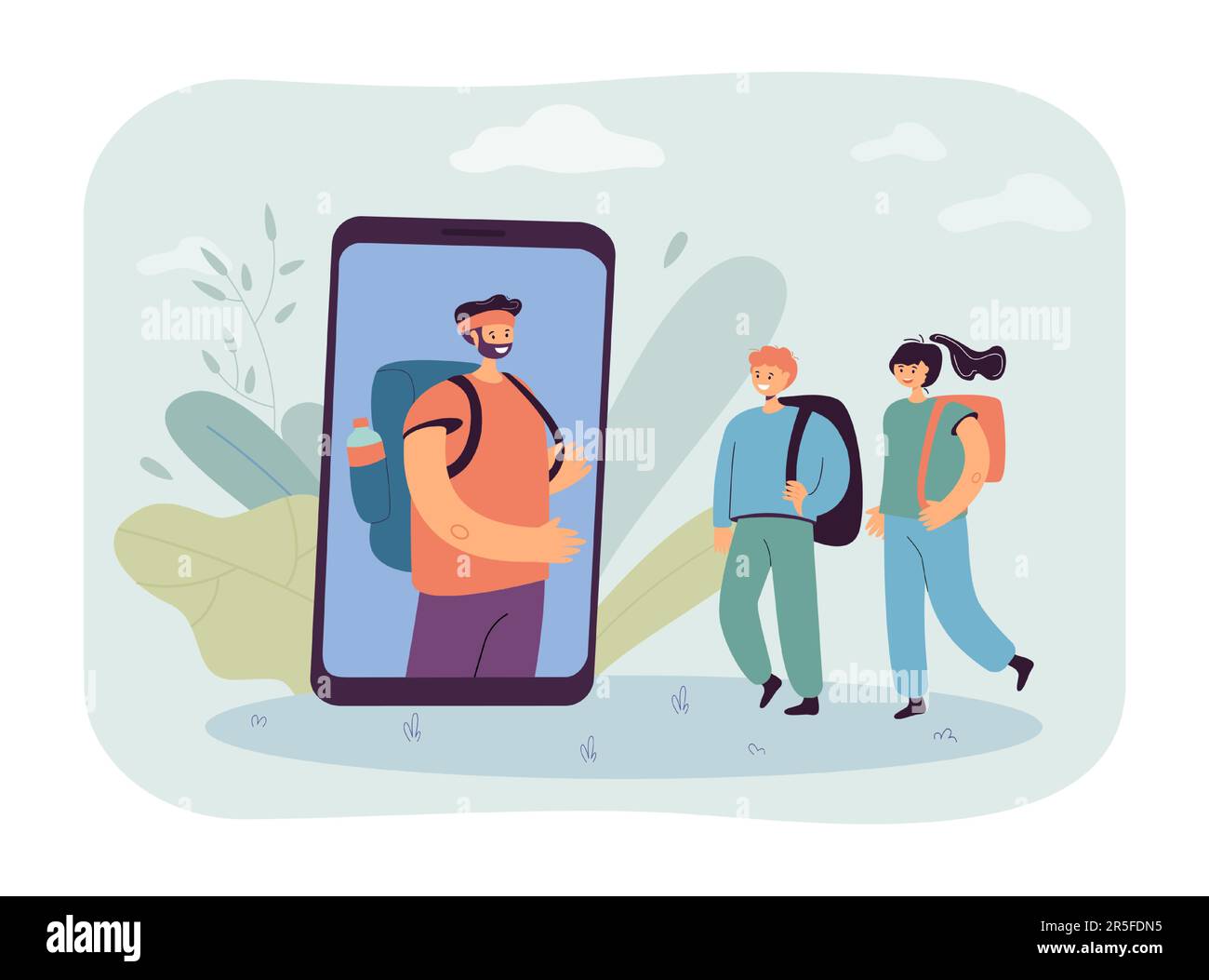 Father on giant phone screen talking to children Stock Vector Image ...