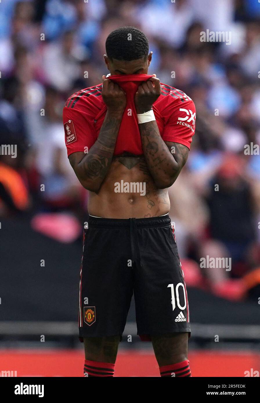 Manchester United's Marcus Rashford reacts after a missed chance during ...