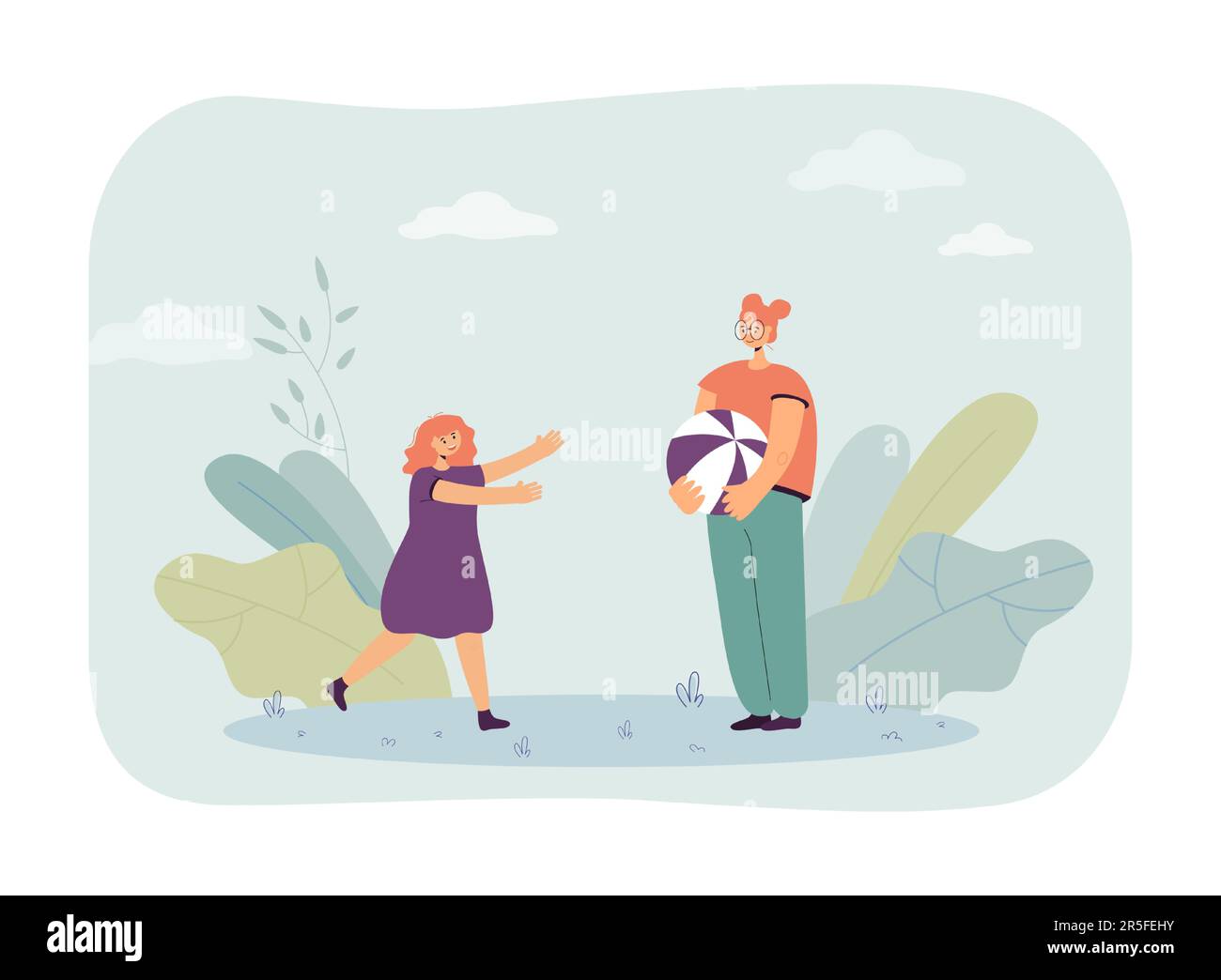 Little girl running towards female character holding ball Stock Vector ...