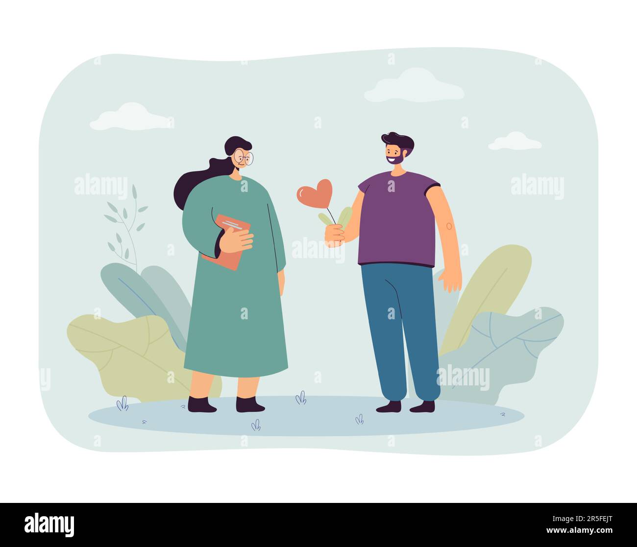 Cartoon man giving heart to female teacher or professor Stock Vector ...
