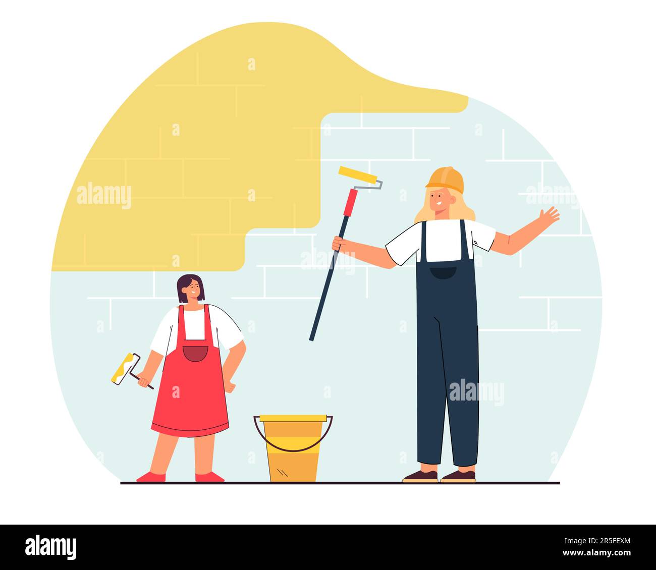 Cartoon mother and daughter painting walls together Stock Vector Image ...