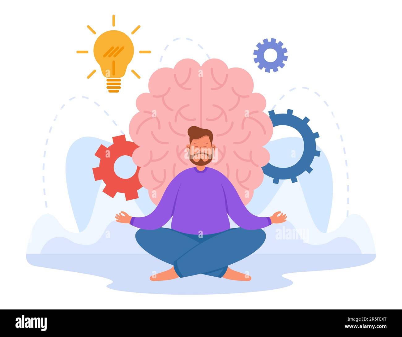 Relaxed man meditating in yoga pose flat vector illustration Stock ...