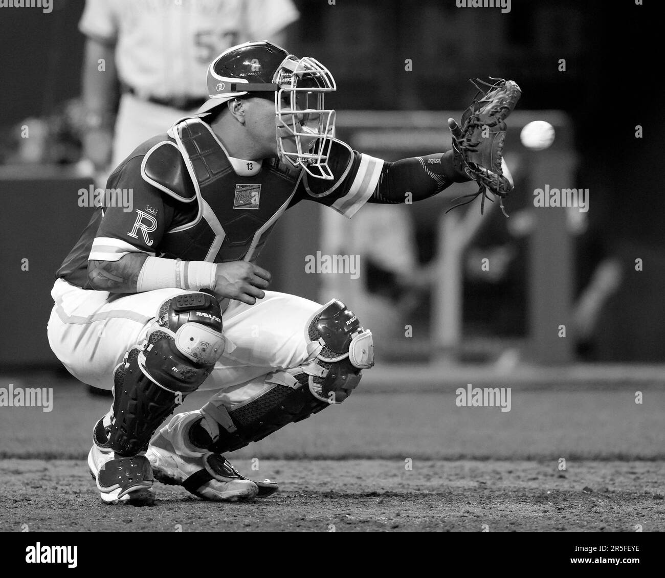 Kansas city catcher salvador perez Black and White Stock Photos ...