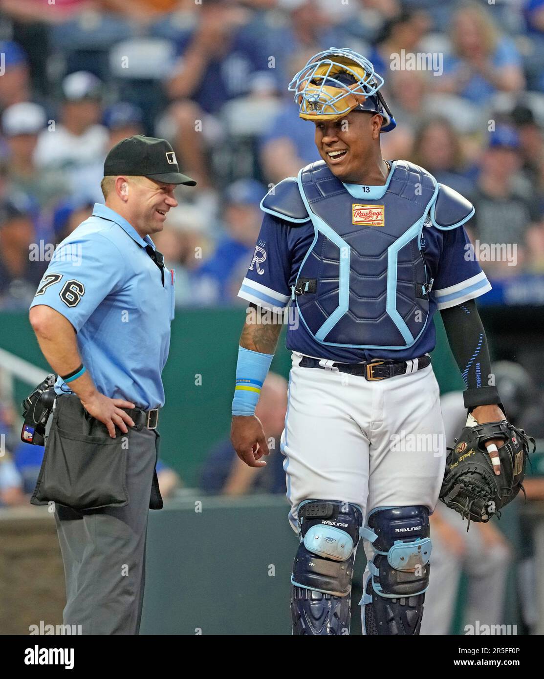 JUN 02, 2023: Kansas City Royals catcher Salvador Perez (13) and Umpire ...