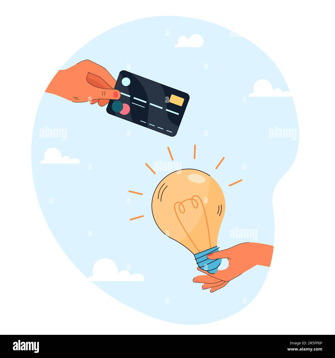 Hands with credit card and bulb stretching to each other Stock Vector ...