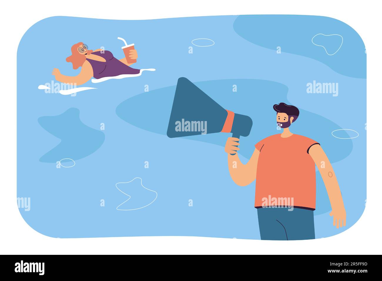 Beach lifeguard warning floating woman about danger on water Stock ...