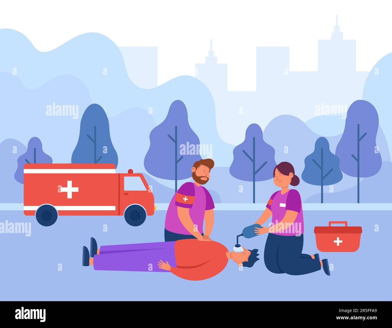 Doctors performing emergency CPR on unconscious patient together Stock ...