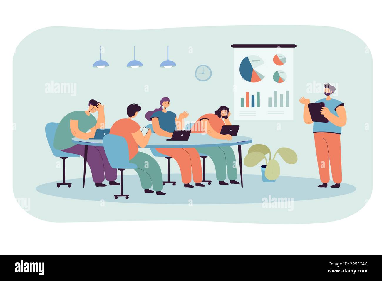Office cartoon people listening to boring presentation Stock Vector ...