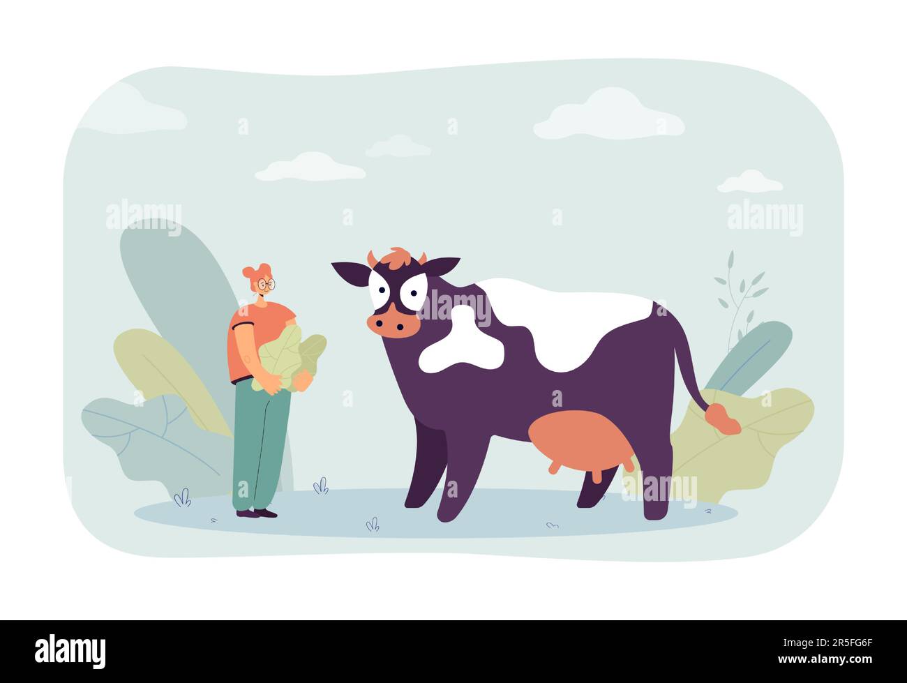 Cartoon girl feeding leaves to cow Stock Vector Image & Art - Alamy