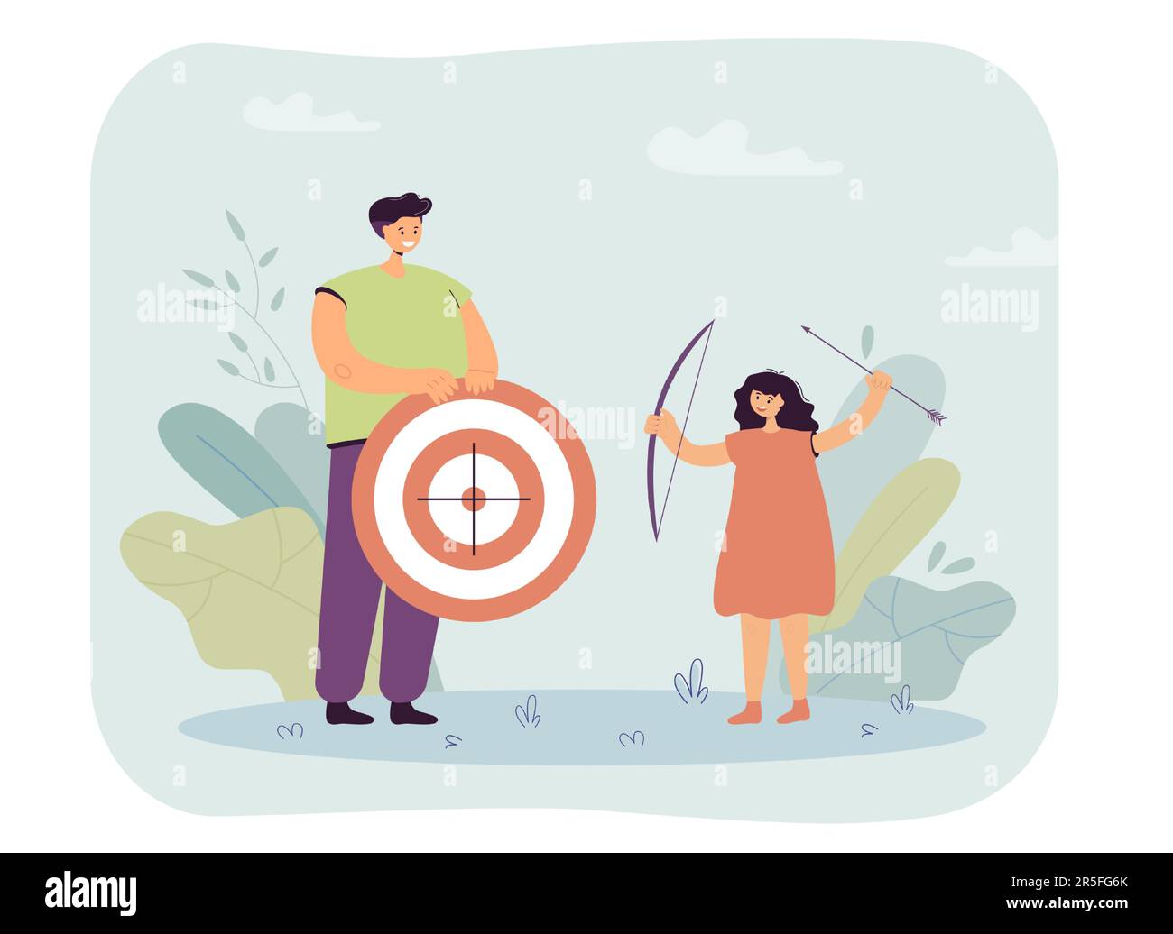 Archery teacher with target in hands teaching child Stock Vector Image ...