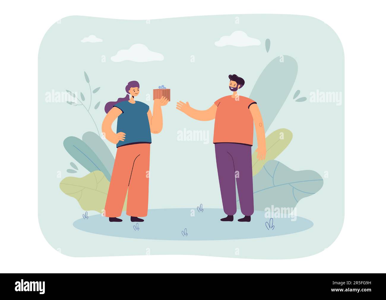 Woman receiving surprise gift box from man Stock Vector Image & Art - Alamy