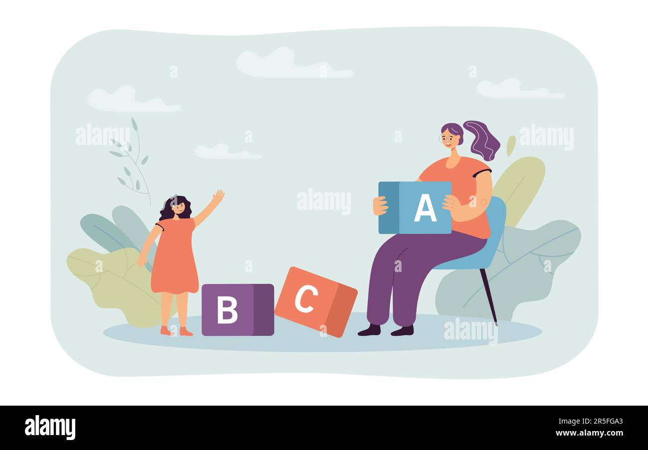 Young woman teaching girl to read using blocks Stock Vector Image & Art ...