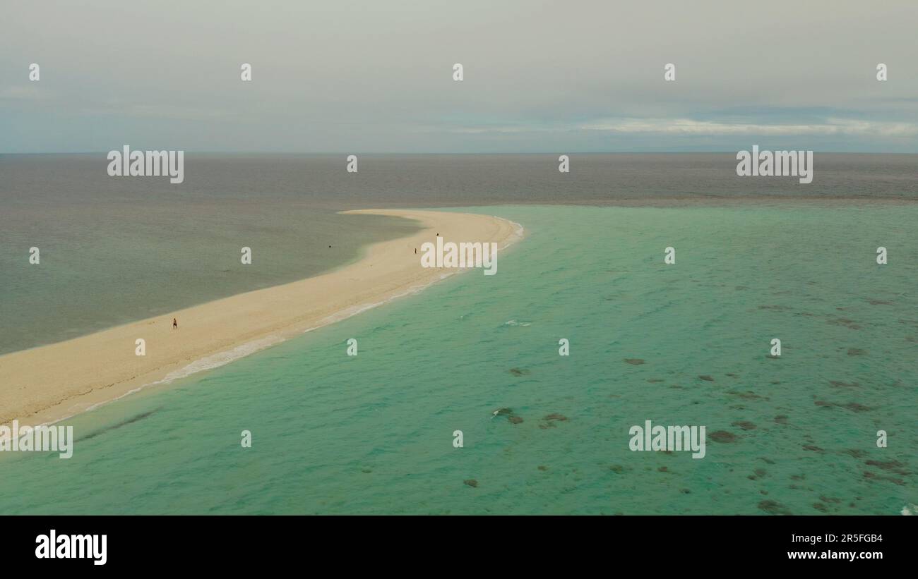 Beautiful beach on tropical island surrounded by coral reef, sandy bar ...