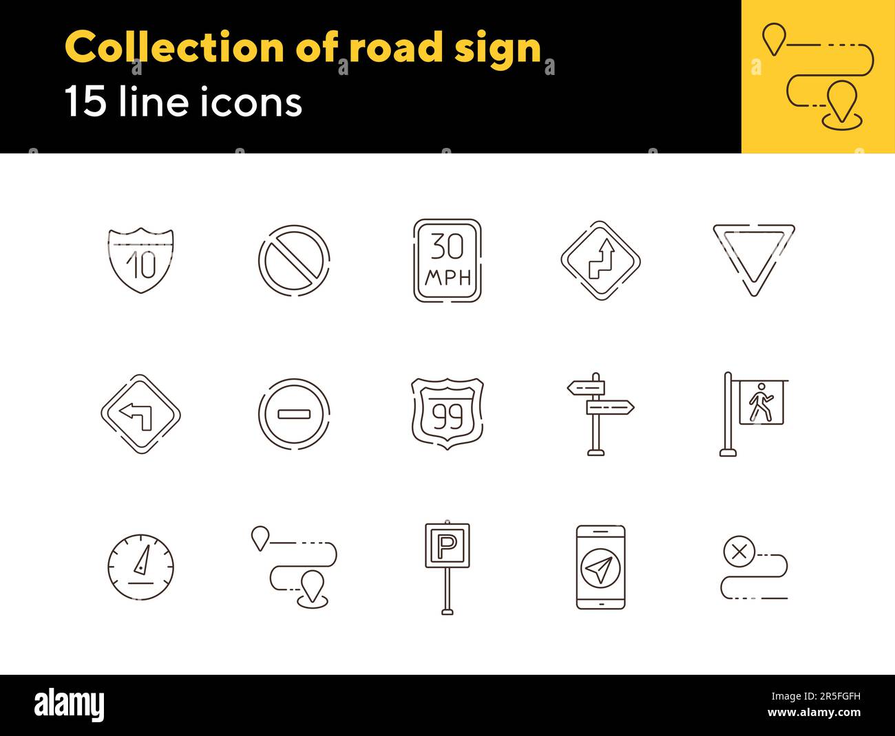 Collection of road sign line icons Stock Vector Image & Art - Alamy