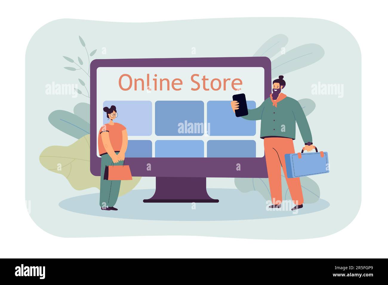 Cartoon father and daughter shopping at online store Stock Vector Image ...