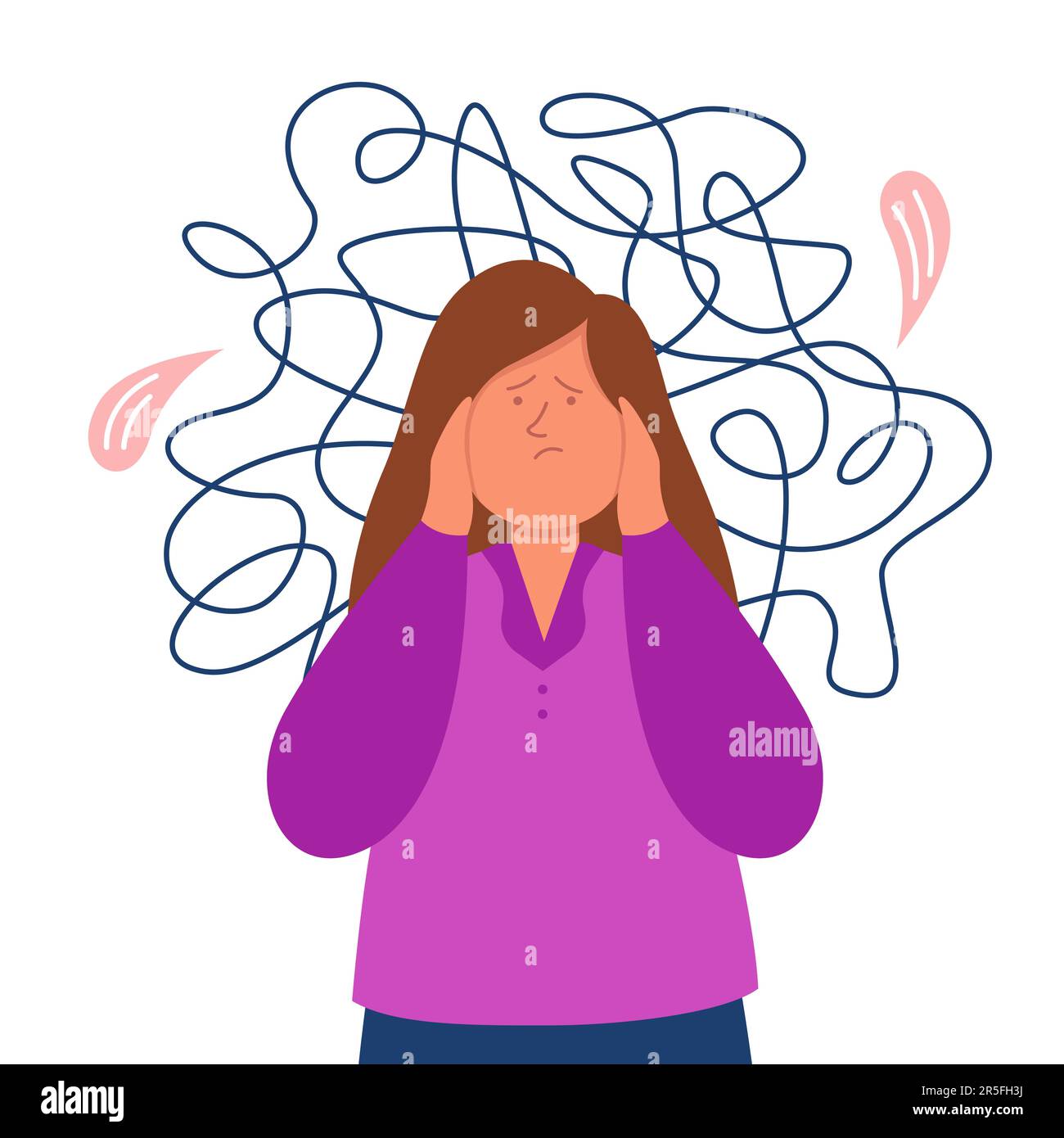 Nervous woman thinking about trauma or having headache Stock Vector ...