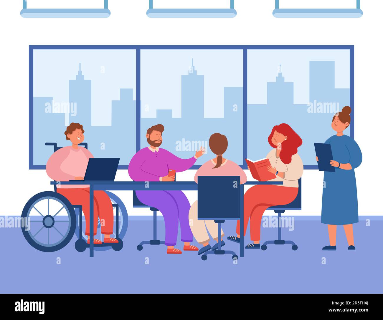 Group of office people having conversation at table in meeting Stock ...