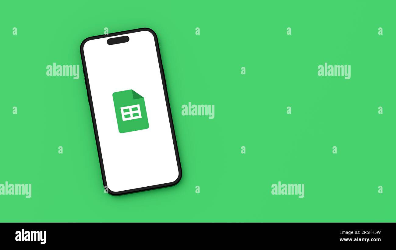 Google Sheets Icon on Mobile Phone Screen on Green Background with Copy ...