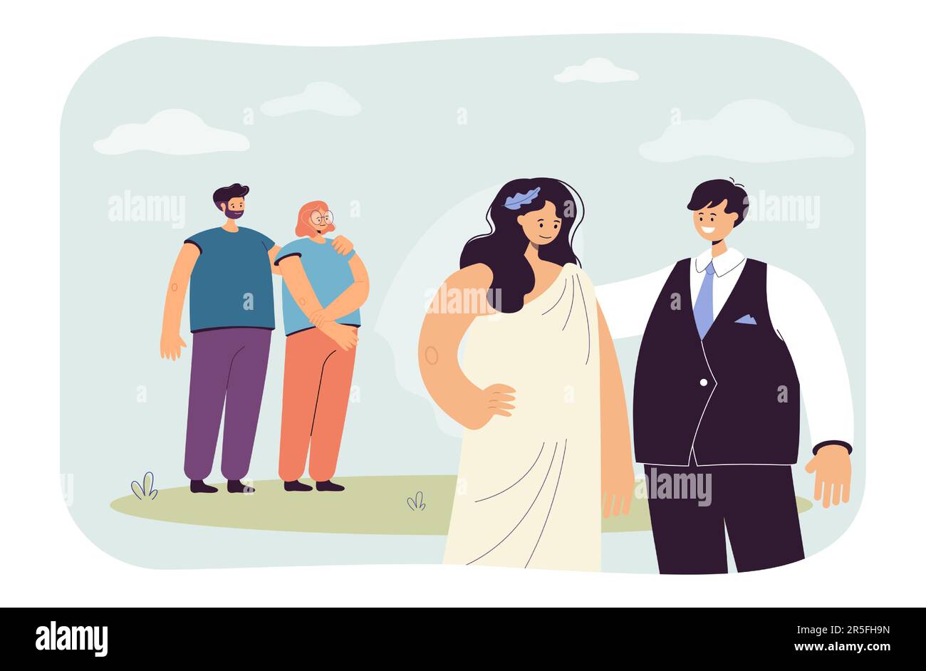 Happy parents looking at bride and groom Stock Vector Image & Art - Alamy