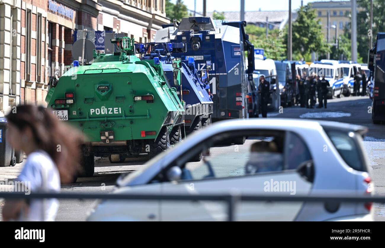 Leipzig, Germany. 03rd June, 2023. Police vehicles parked at the ...