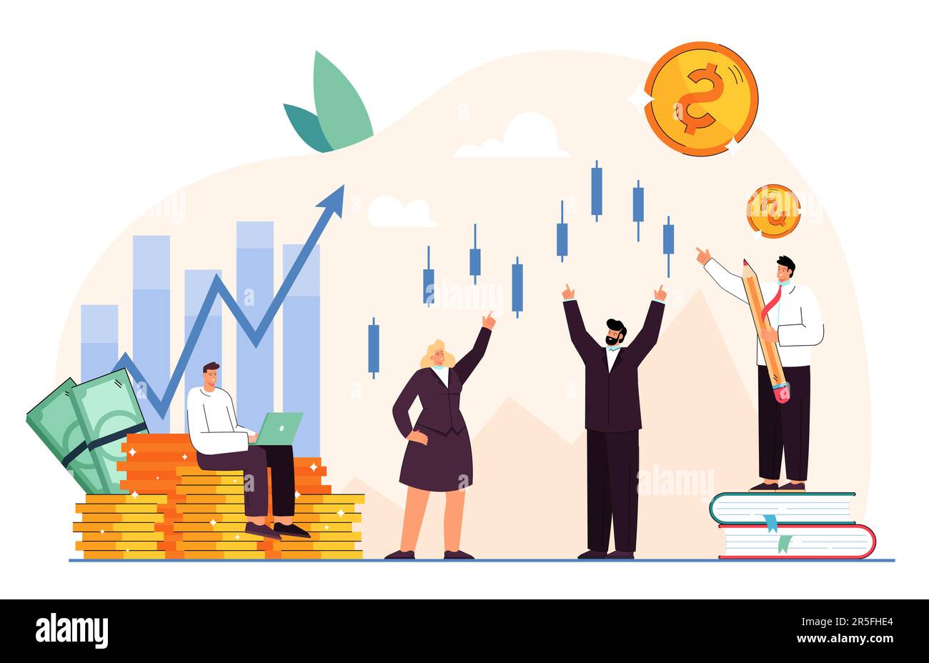 Trader character analyzing diagrams, growth and progress Stock Vector ...