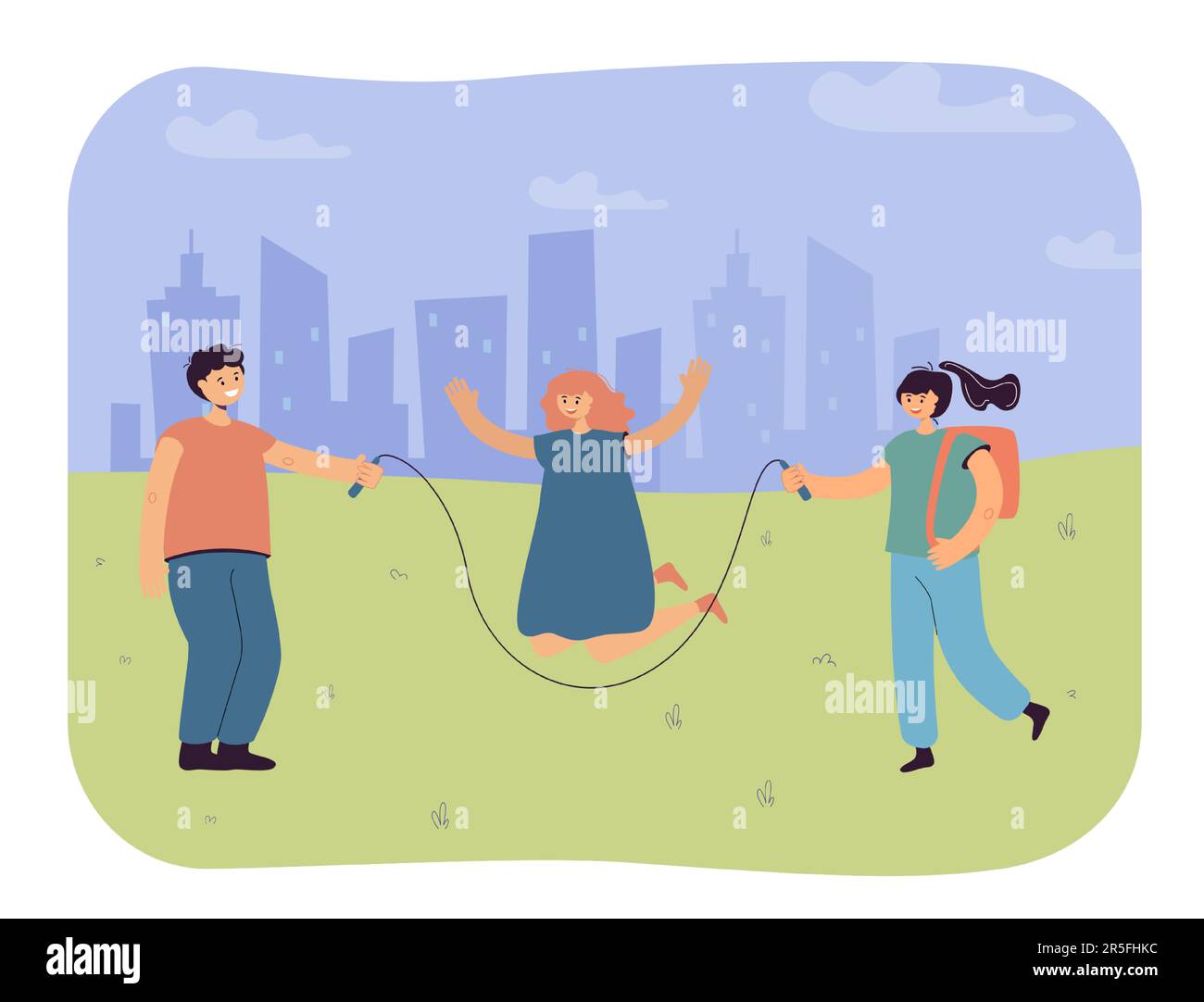Happy children playing with jump rope outside together Stock Vector ...