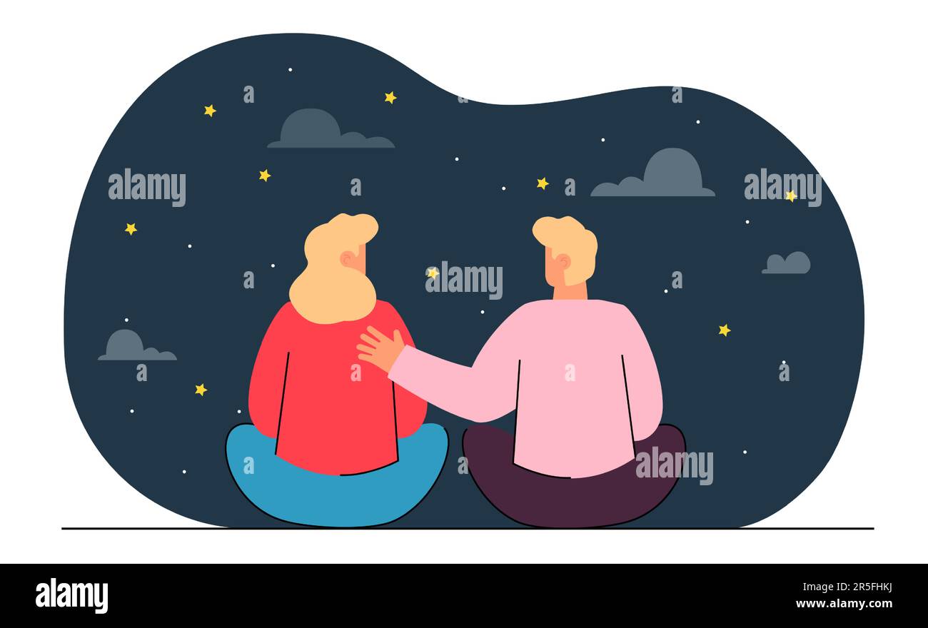 Male and female characters looking at stars at night Stock Vector Image ...