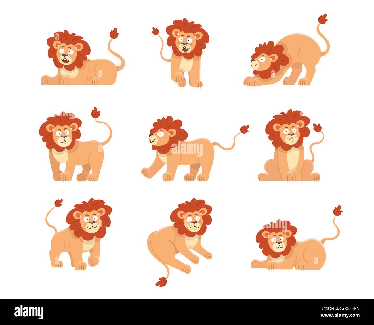 Cute lion cartoon character vector illustrations set Stock Vector Image ...