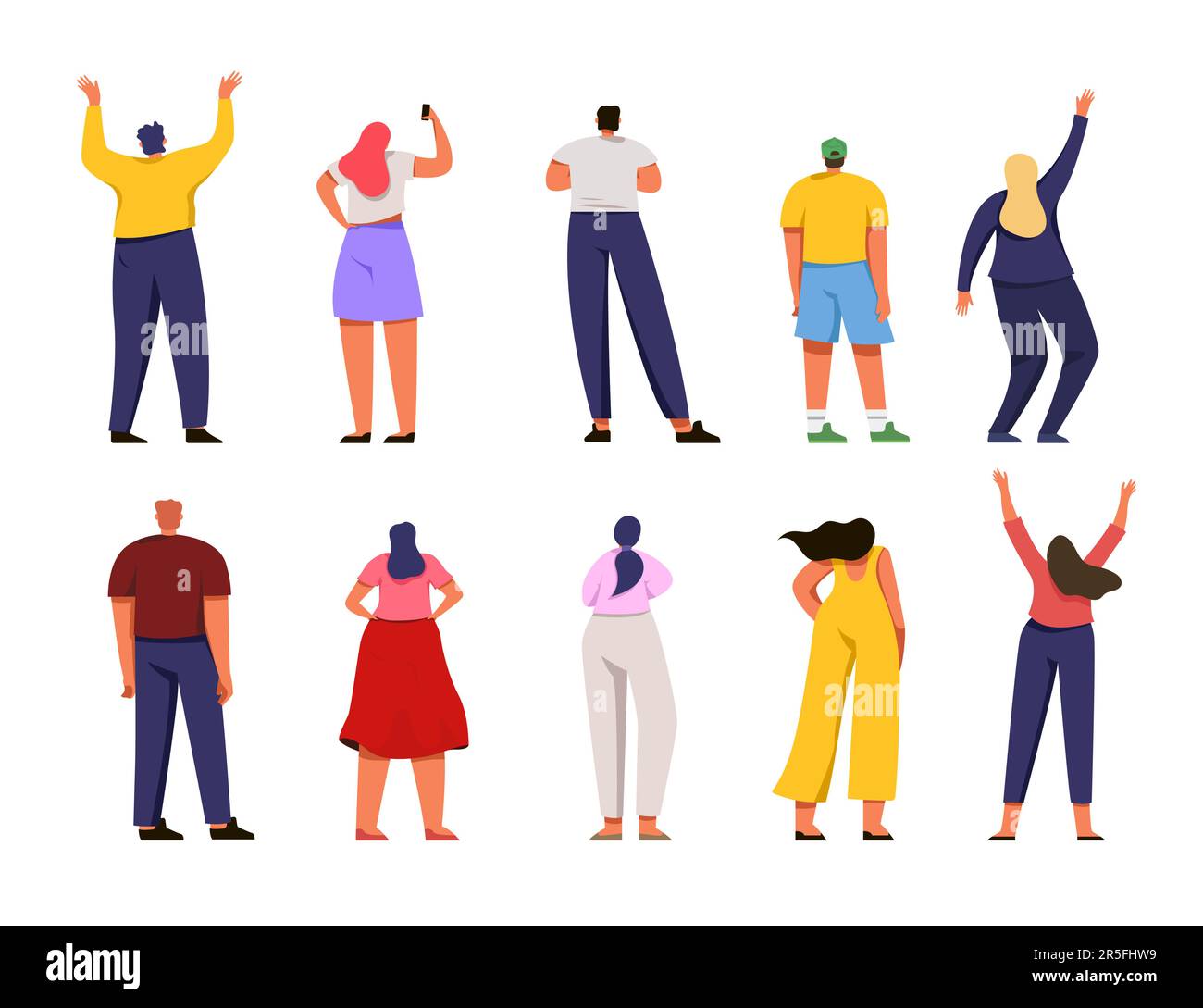 Back view of different people vector illustration set Stock Vector ...