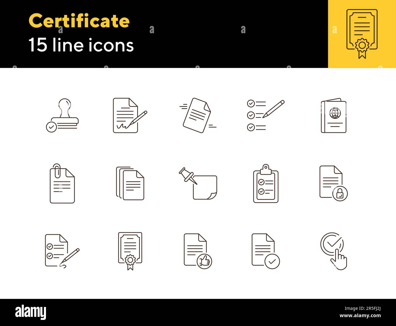 Certificate line icon set Stock Vector Image & Art - Alamy