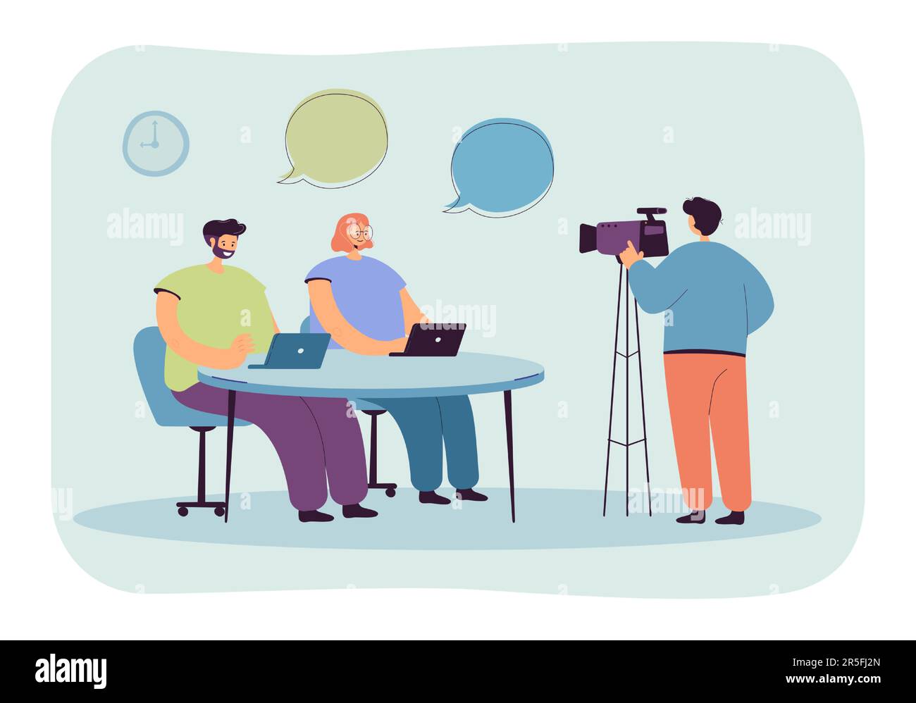 Cartoon operator shooting news reportage in studio Stock Vector Image ...