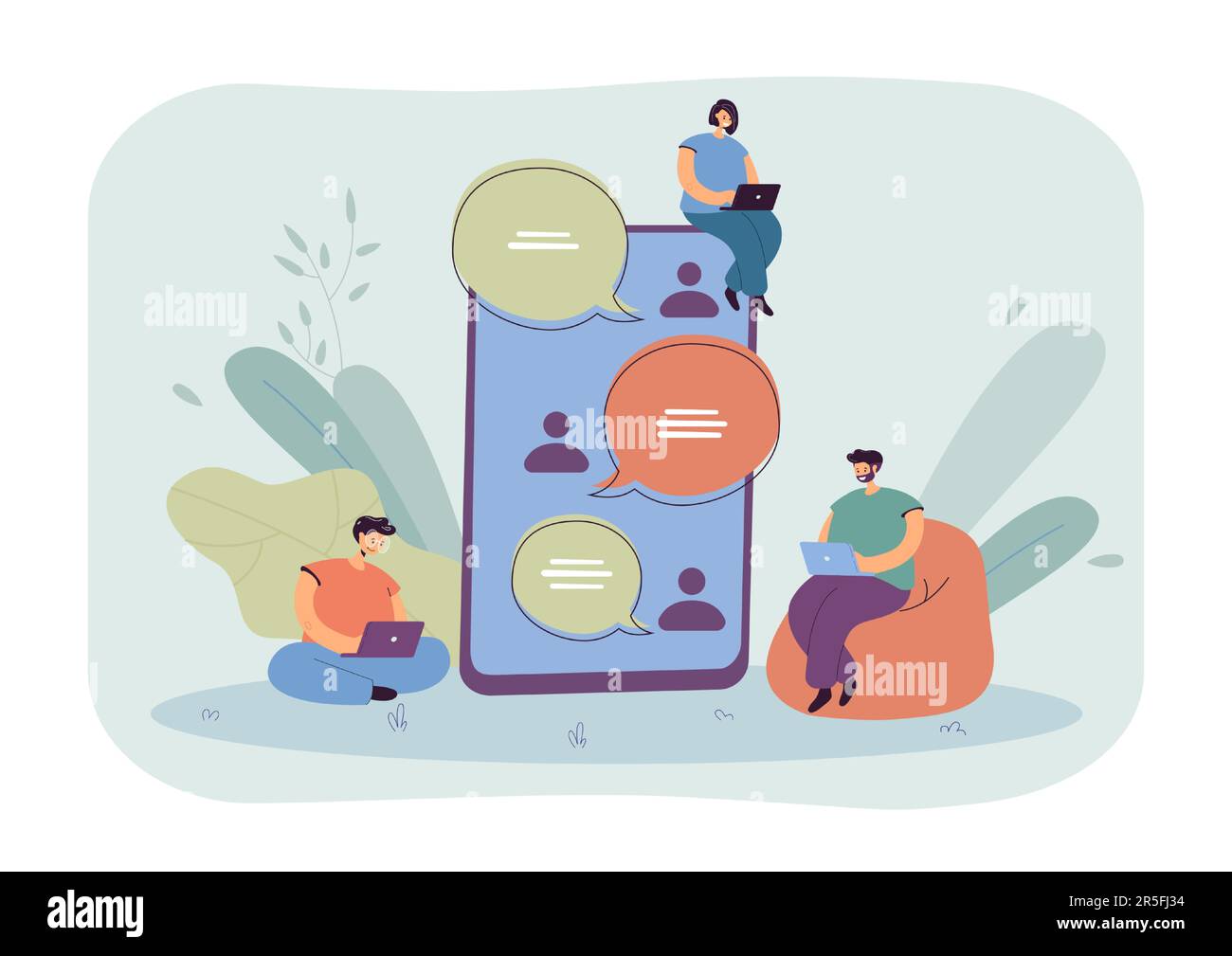 Chat conversation on mobile phone screen of tiny people Stock Vector ...
