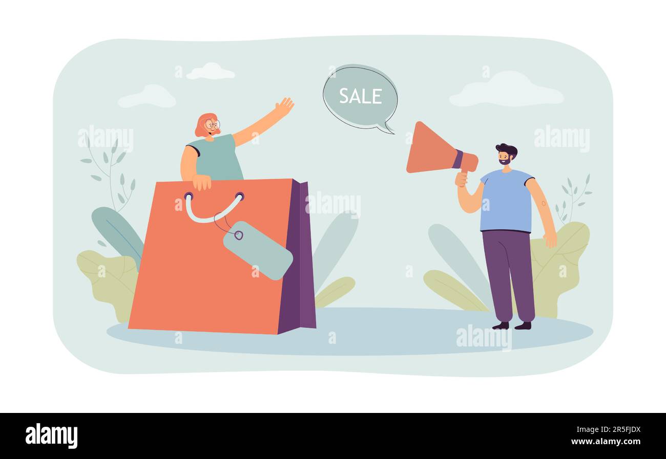 Salesman with megaphone calling customer for sale Stock Vector Image ...