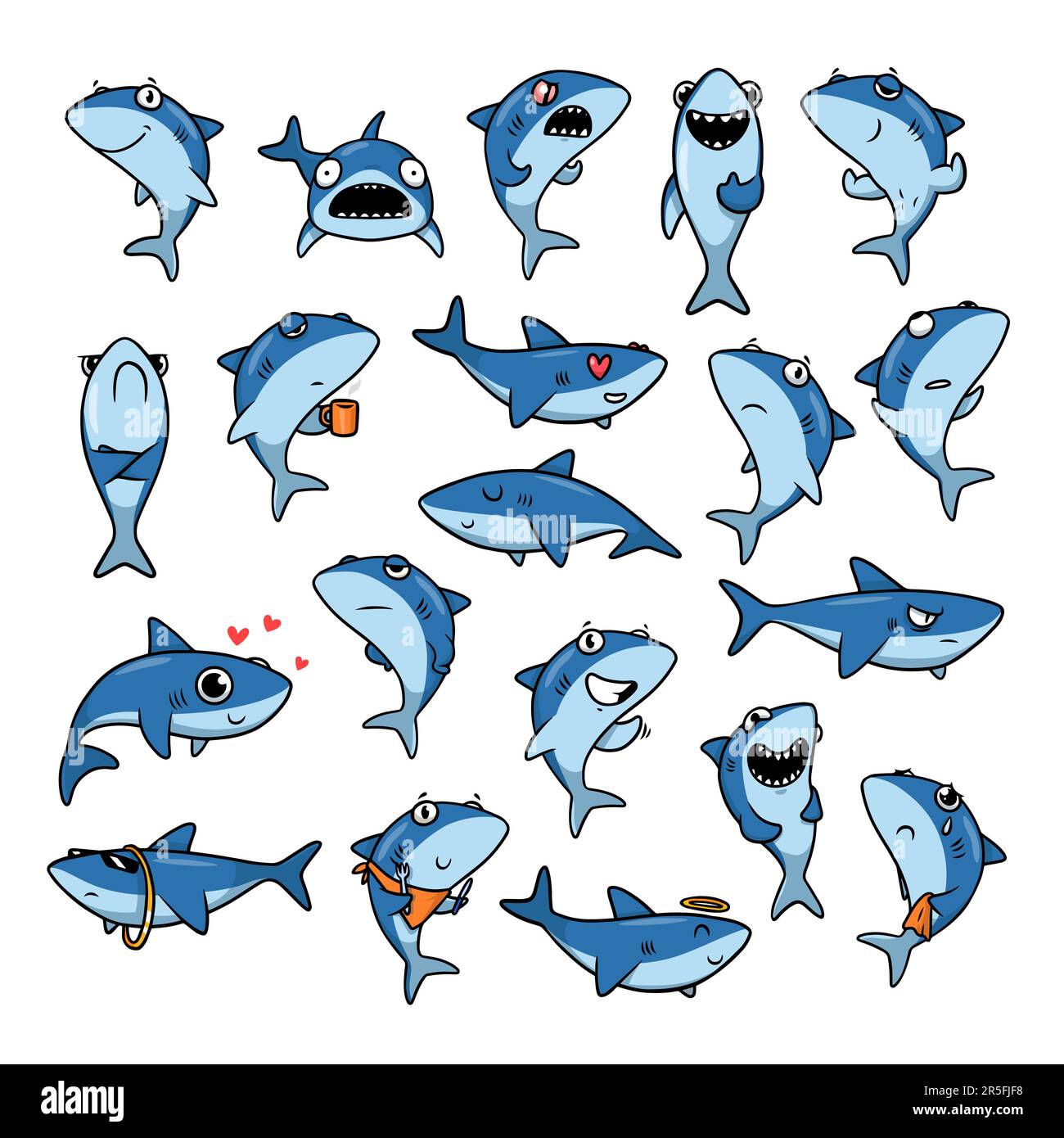 Cute cartoon sharks stickers set Stock Vector Image & Art - Alamy