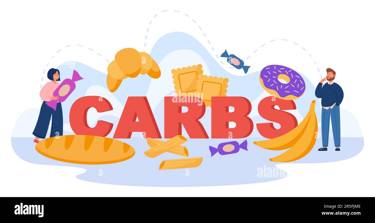 Tiny persons with word carbs and carbohydrate food Stock Vector Image ...