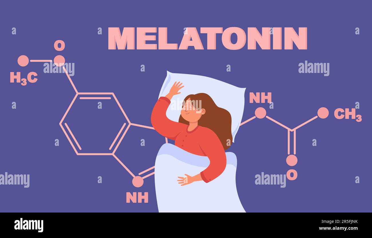 Isolated drawing of girl sleeping and melatonin chemical formula Stock ...