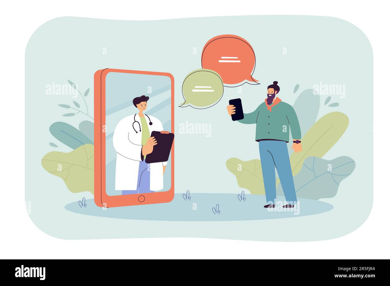 Cartoon patient having online appointment with doctor via phone Stock ...