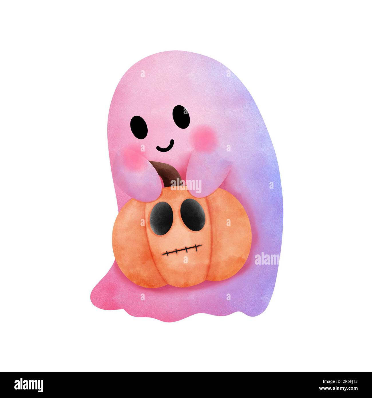 Watercolor pink baby ghost and orange pumpkin clipart.Halloween baby ...