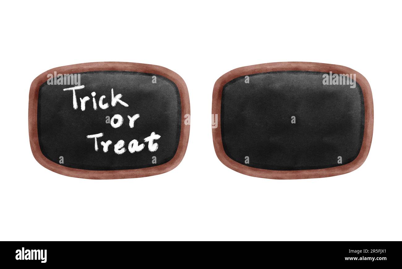 Set of watercolor trick or treat chalkbords clipart. Hand drawn trick ...