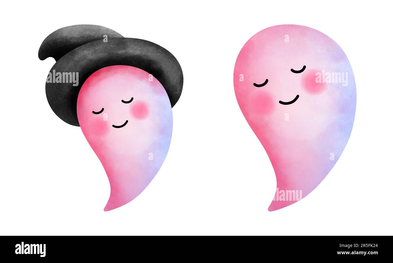 Set of watercolor baby pink ghosts illustration.Halloween pink ghost ...